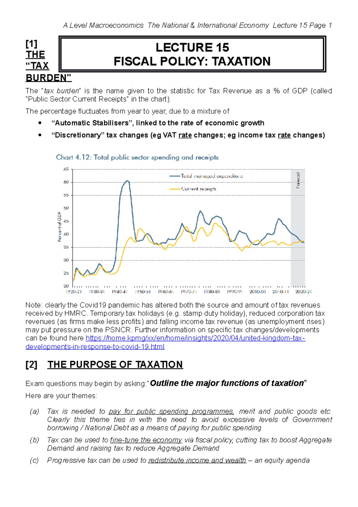 Lecture 15 Fiscal Policy Taxation - [1] THE “TAX BURDEN” The “tax ...