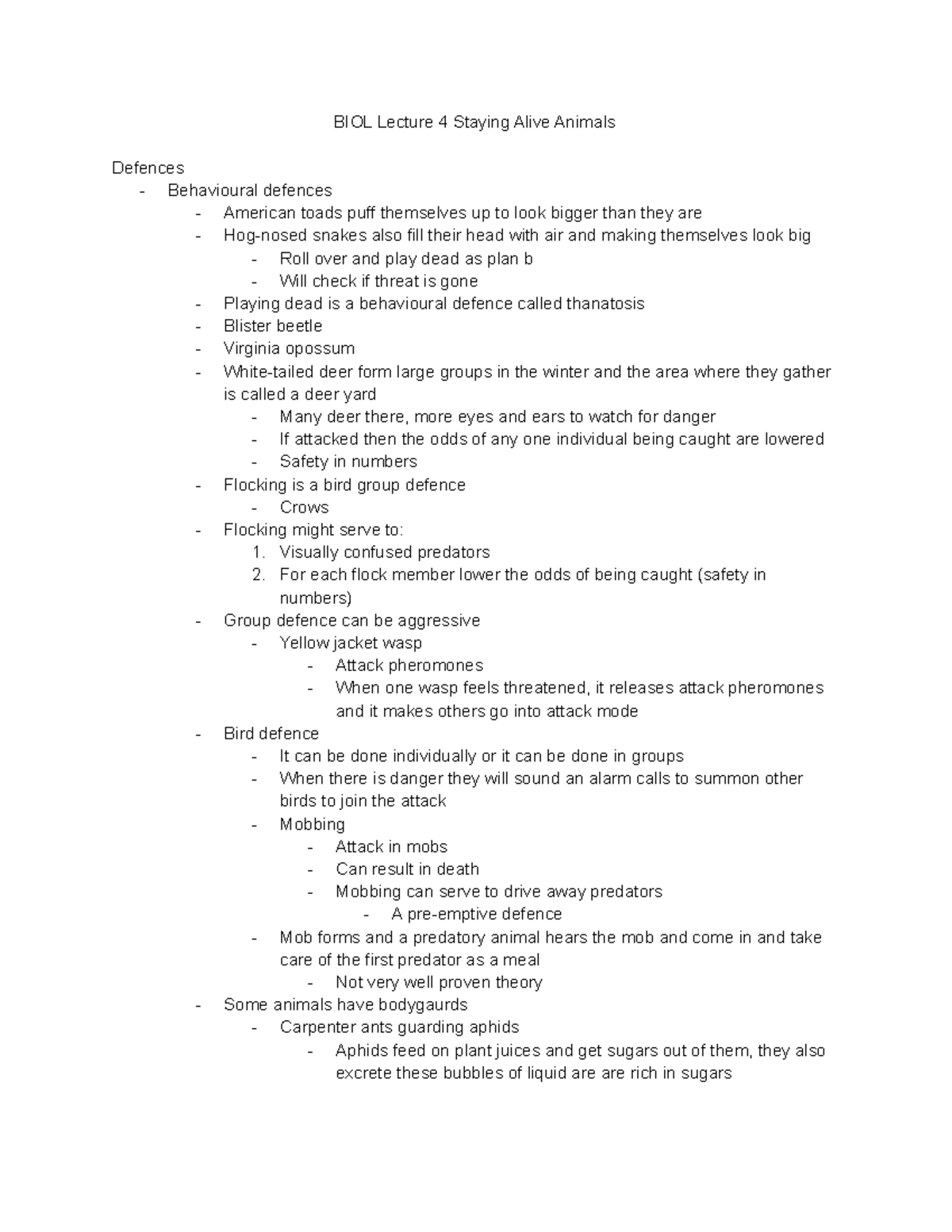 BIOL Lecture 4 Staying Alive Animals - BIOL Lecture 4 Staying Alive ...