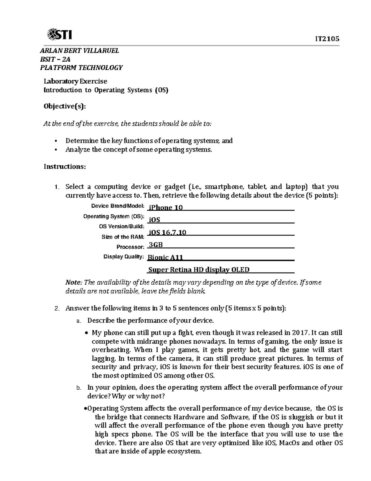 01 Laboratory Exercise 1 - IT ARLAN BERT VILLARUEL BSIT – 2A PLATFORM ...