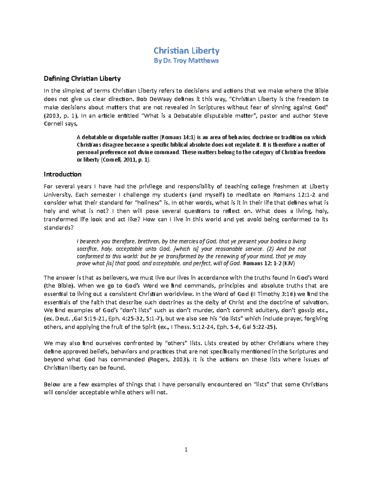 Matthews- Understanding Christian Liberties - Christian Liberty By Dr ...