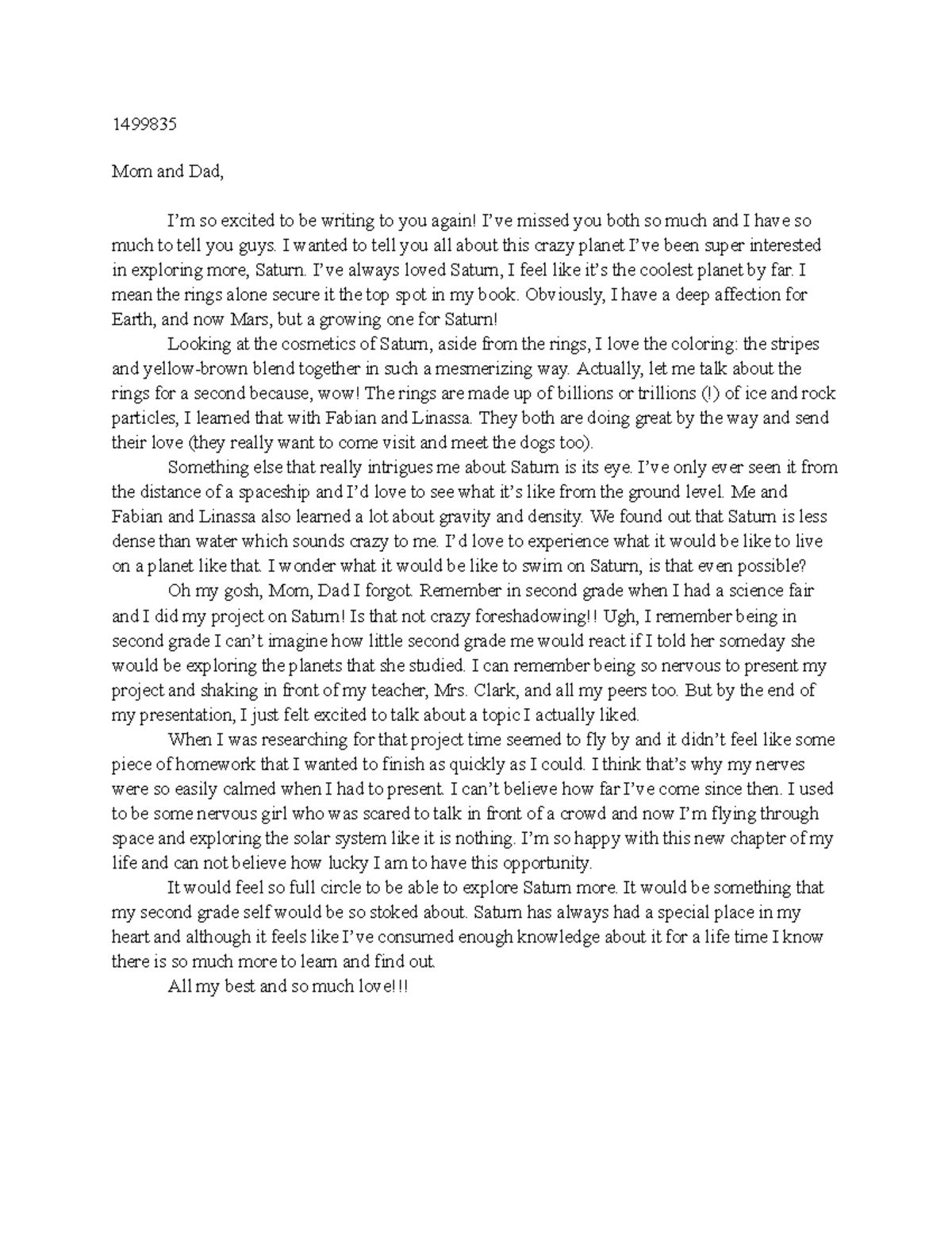 1499835 - 1499835 Mom and Dad, I’m so excited to be writing to you ...