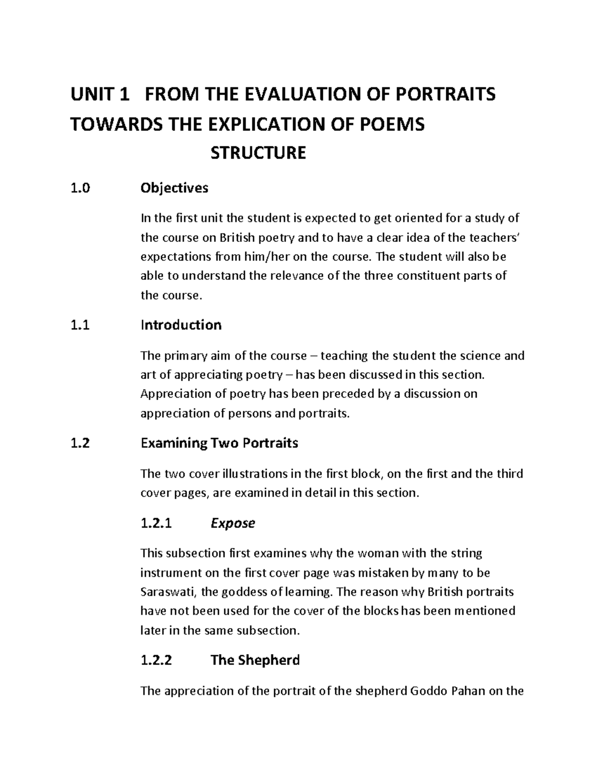 Unit1 Structure - UNIT 1 FROM THE EVALUATION OF PORTRAITS TOWARDS THE ...