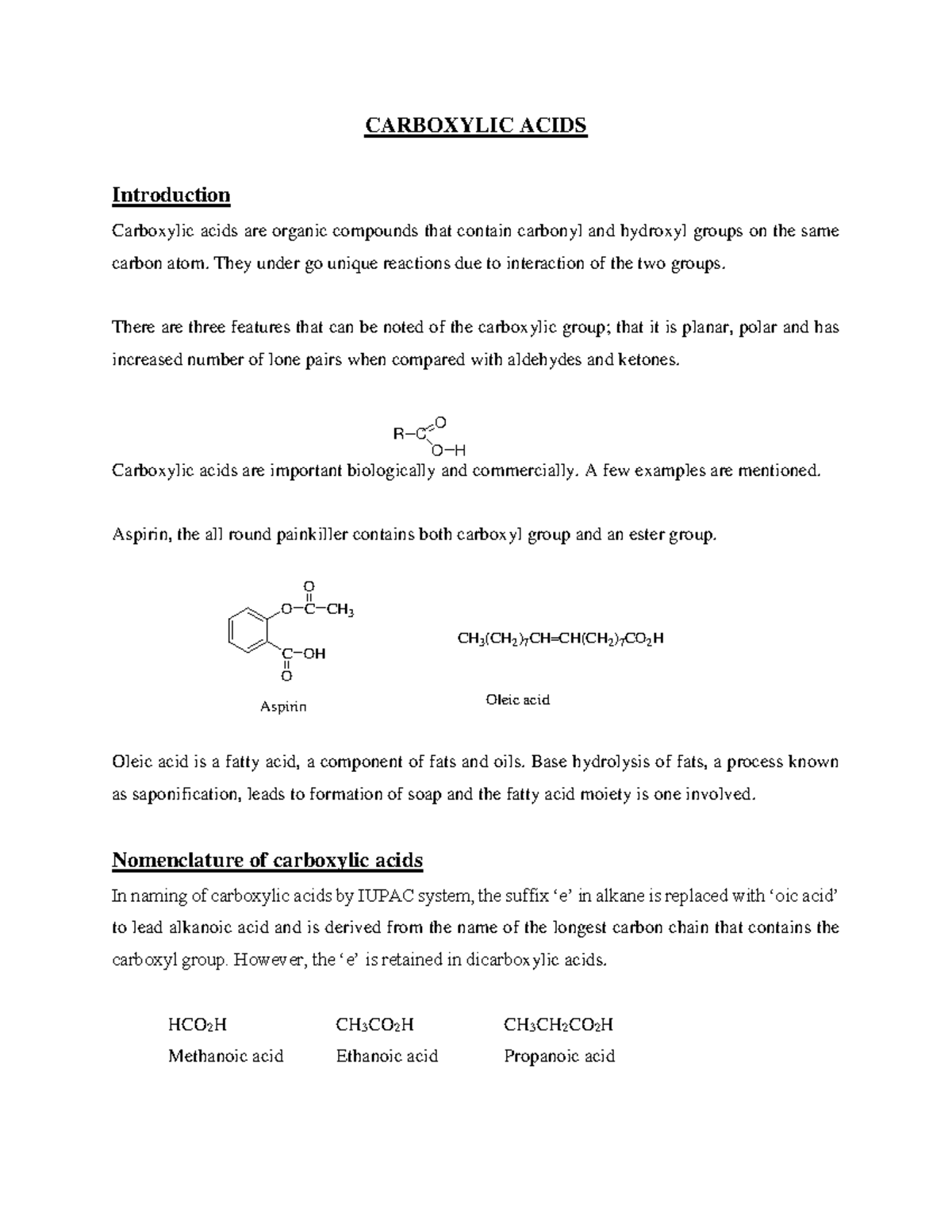 I. Carboxylic Acids Notes - CARBOXYLIC ACIDS Introduction Carboxylic ...