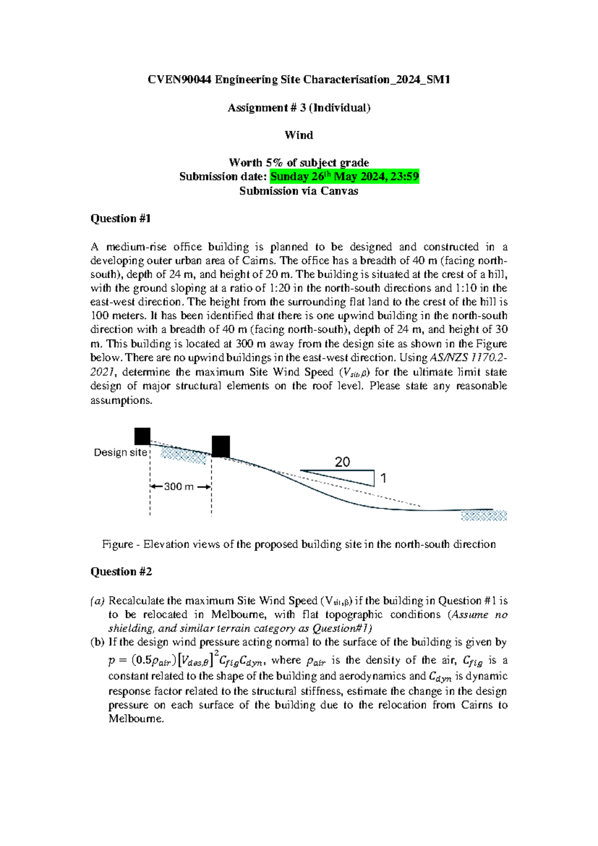 Wind Assignment Questions 2024 - CVEN90044 Engineering Site Characterisation_2024_SM Assignment ...