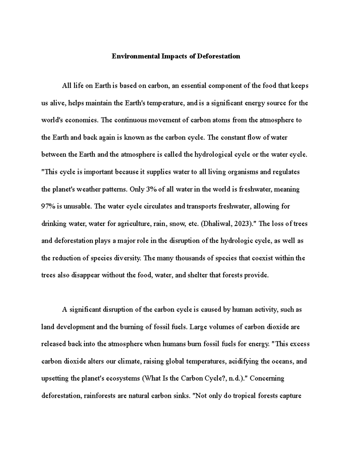 Environmental Impacts of Deforestation - Google Docs - Environmental ...
