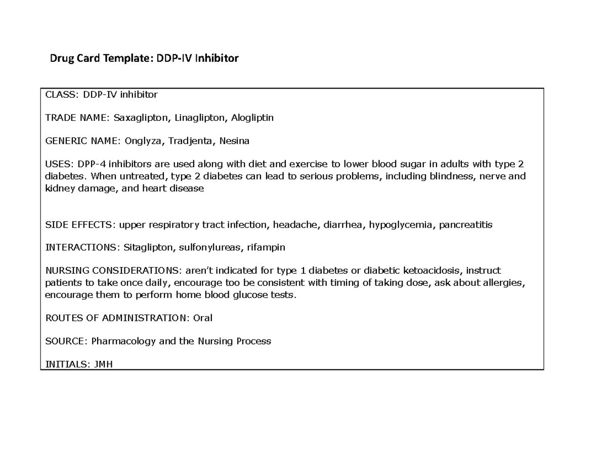 Drug Card DPP-IV Inhibitor - Drug Card Template: DDP-IV Inhibitor CLASS ...