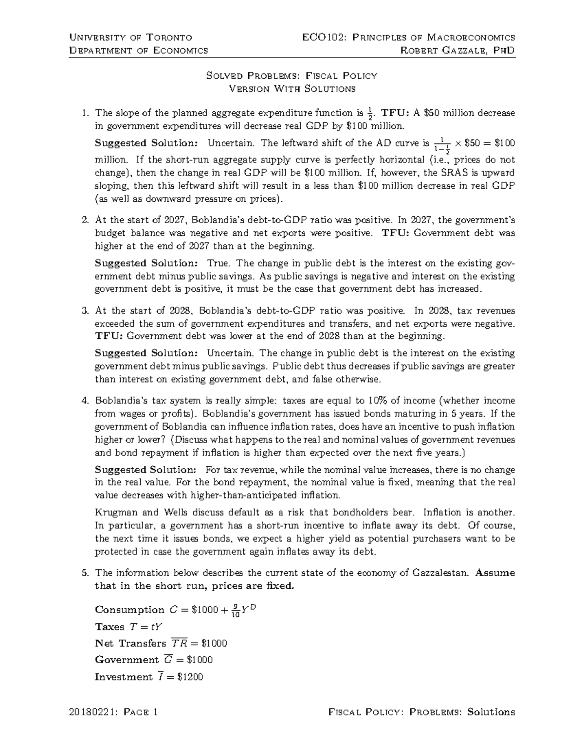 Fiscal Solutions - skjxjjssksk - Department of Economics Robert Gazzale ...