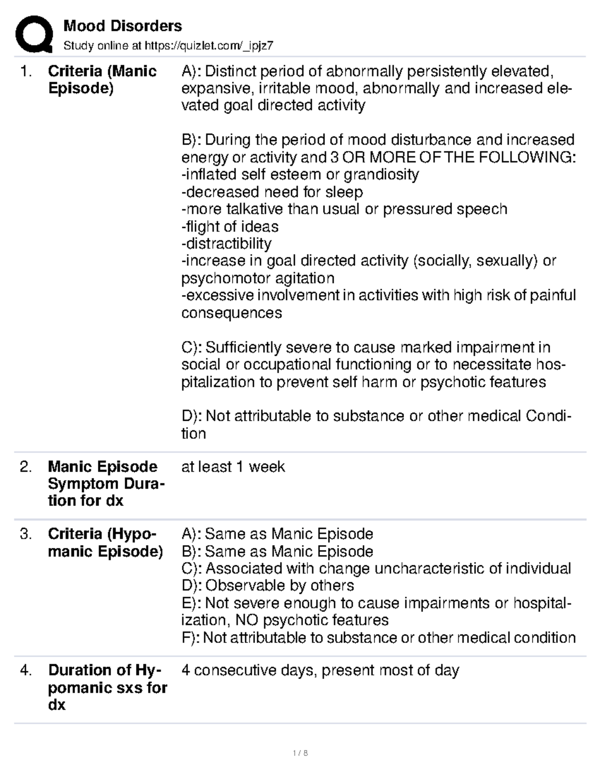 Mood Disorders Notes - psychology is life and meaningful validity ...