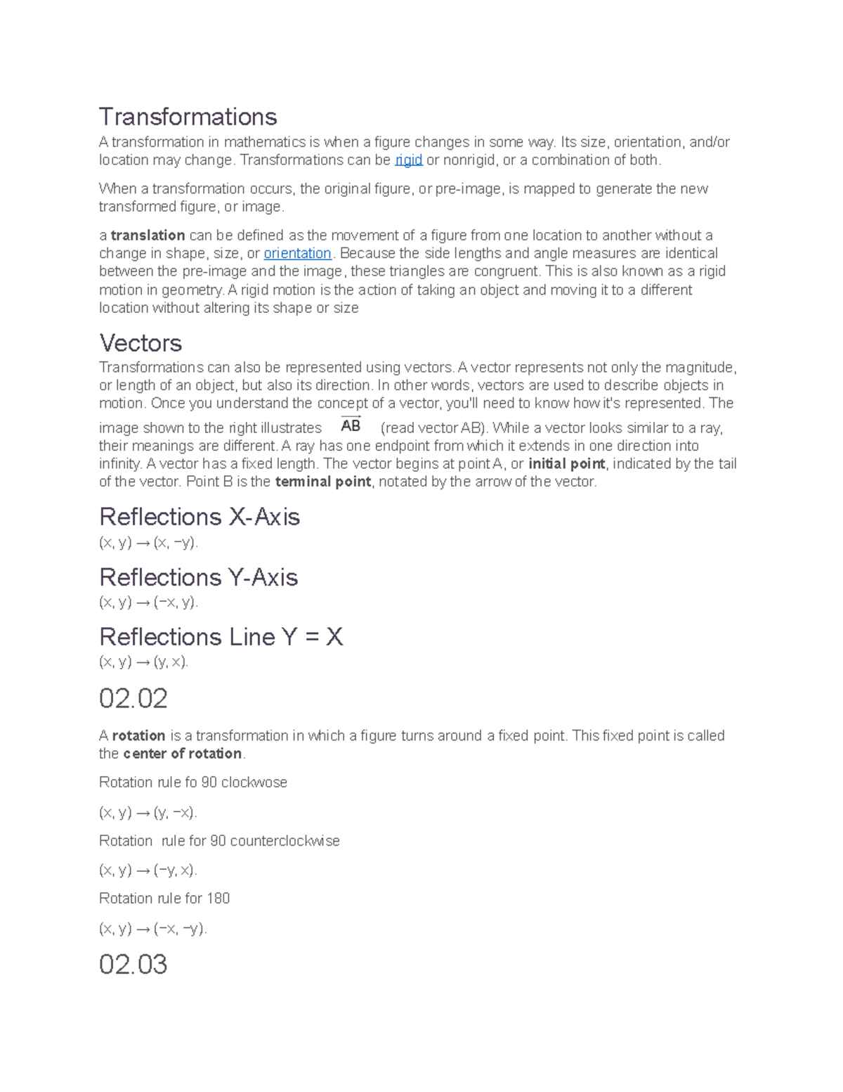 Geometry Module 2 DBA Notes - Transformations A transformation in ...