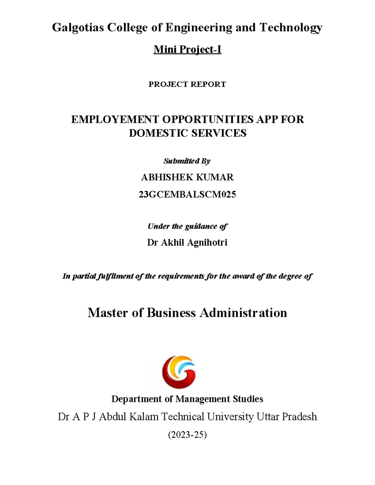 Abhishek MINI Project 2 - Galgotias College of Engineering and ...