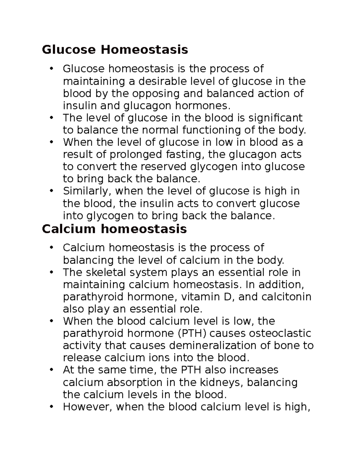 Bio 13 - Notes - Glucose Homeostasis Glucose homeostasis is the process ...