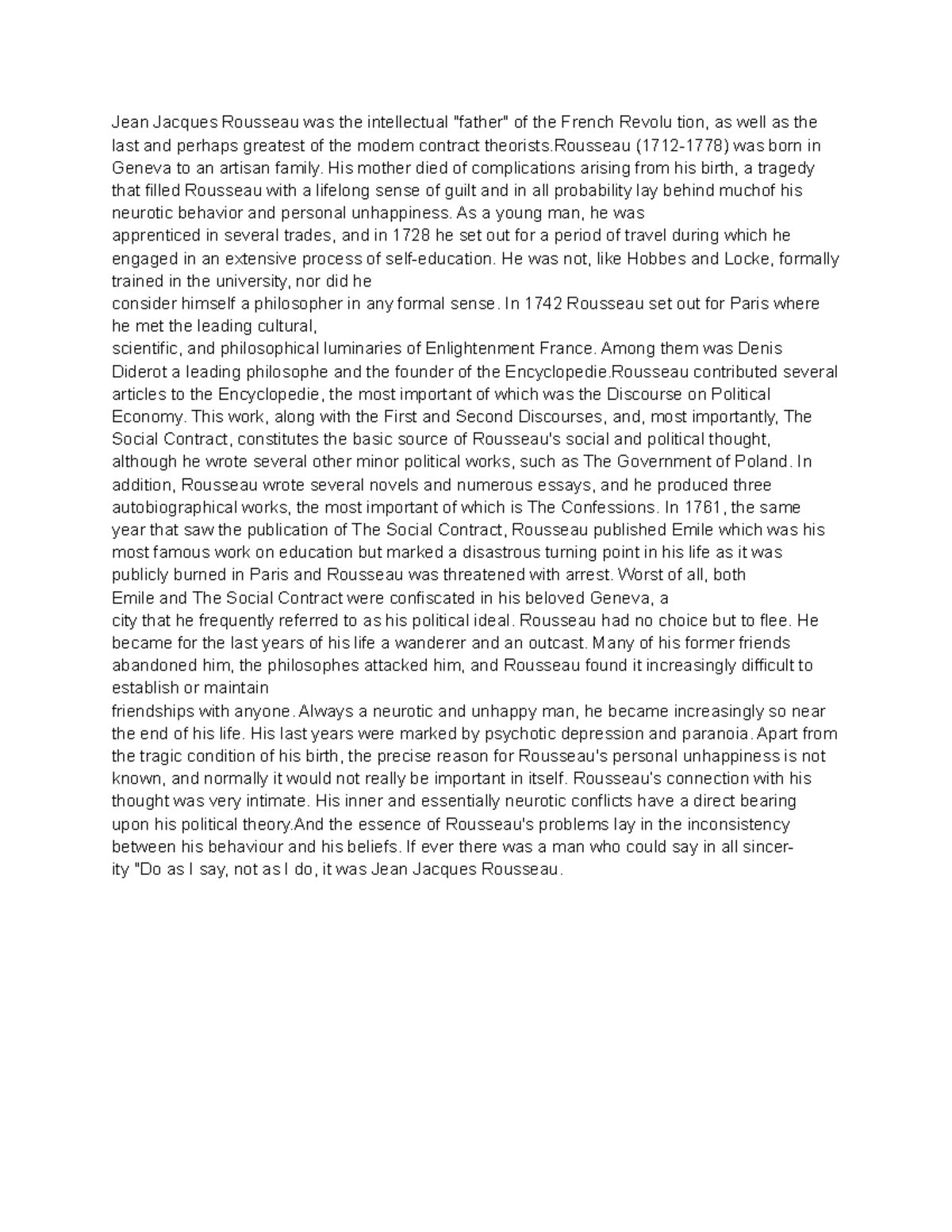 Rousseau life summary - Jean Jacques Rousseau was the intellectual ...