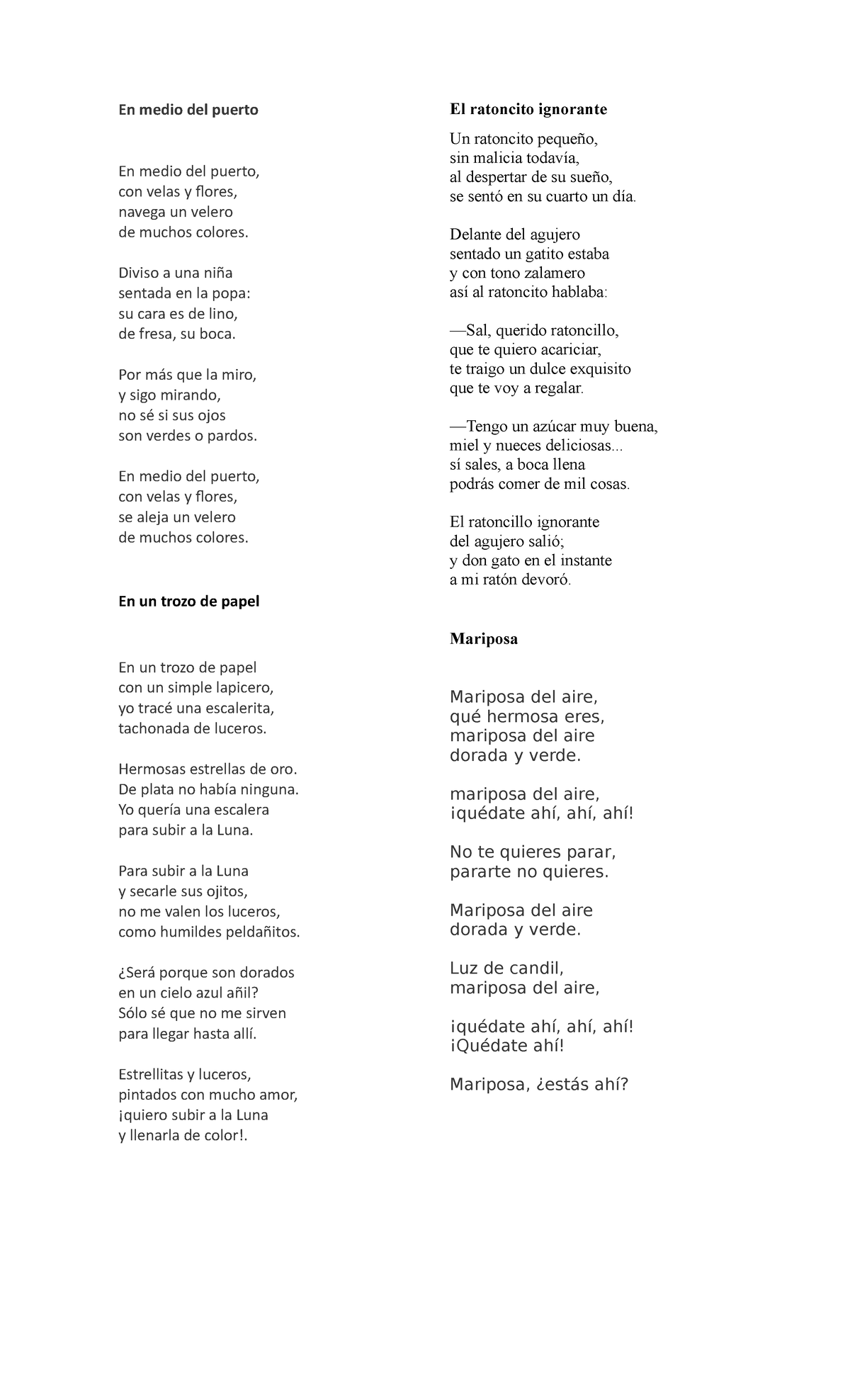 Poemas sexto - En medio del puerto En medio del puerto, con velas y ...