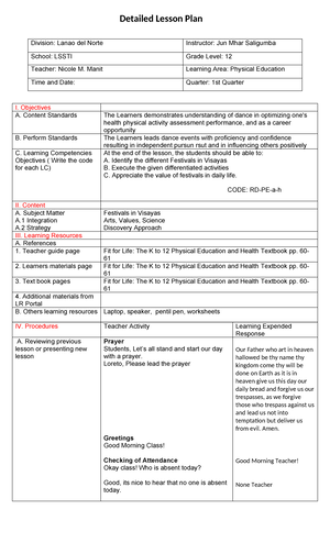 Lesson plan - Baitang at Seksyon: Grade 7 Peace Oras at Petsa: November ...