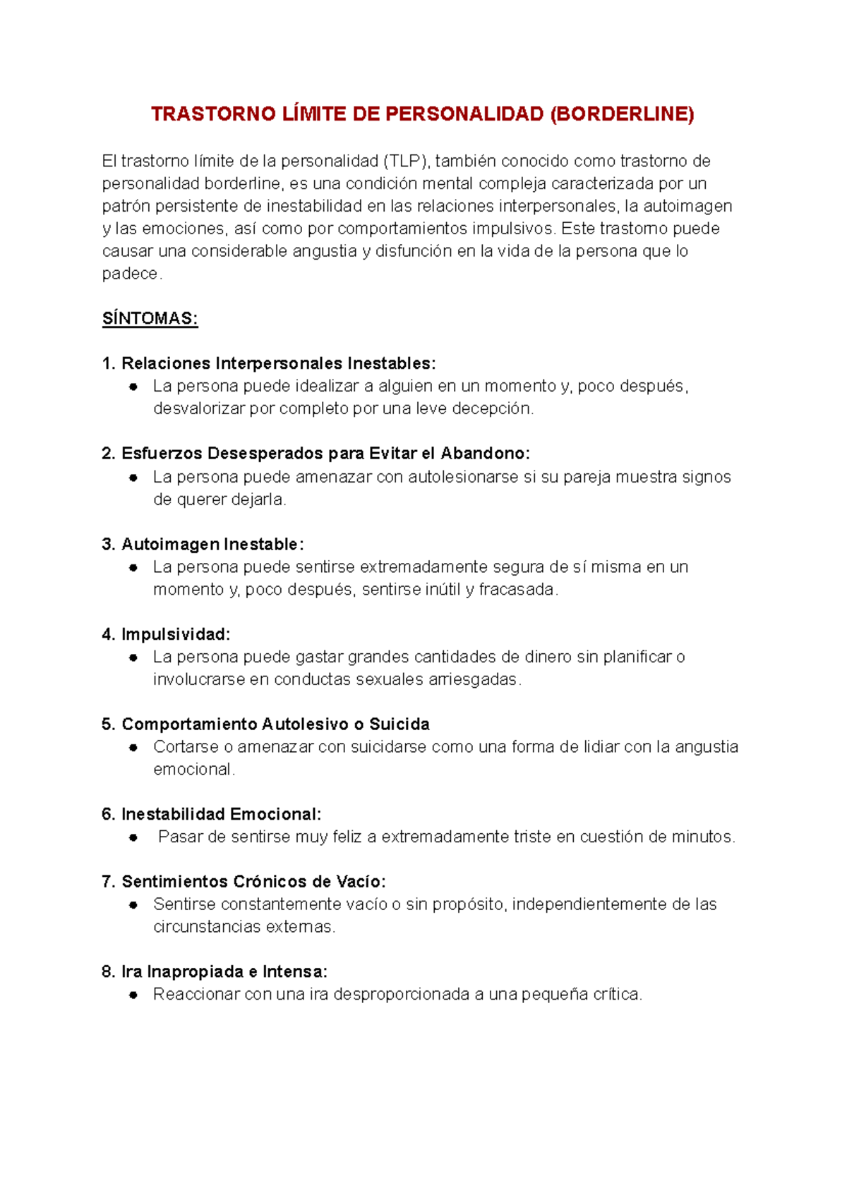 Trastorno Límite DE Personalidad ( Borderline) - TRASTORNO LÍMITE DE ...