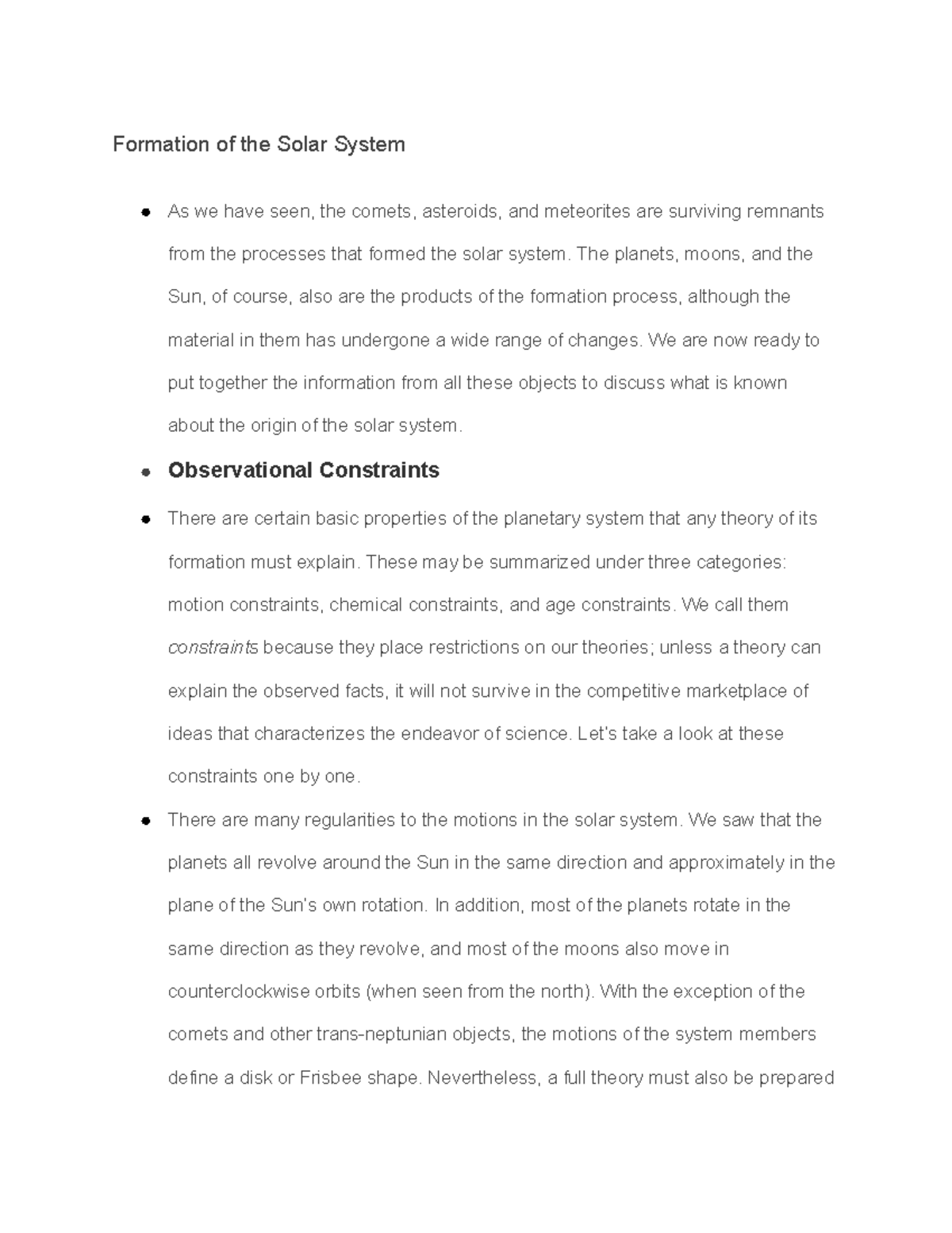 Astro- Formation of the Solar System - Formation of the Solar System As ...
