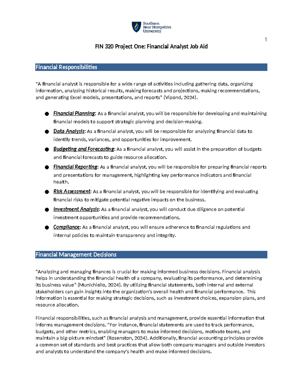 3-2 FIN 320 Project One Financial Analyst Job Aid - FIN 320 Project One ...