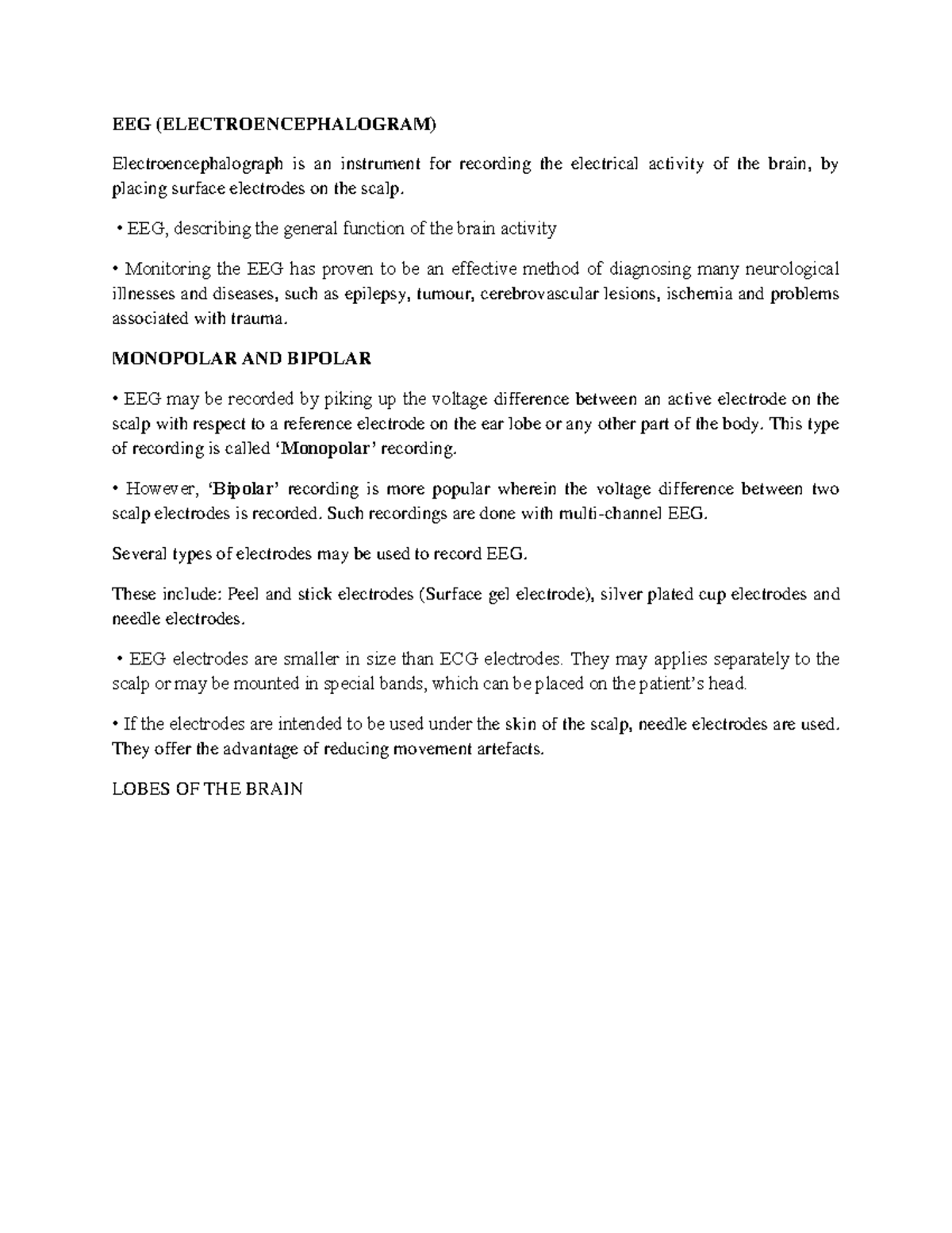 EEG - EEG LECTURE NOTES - EEG (ELECTROENCEPHALOGRAM ...