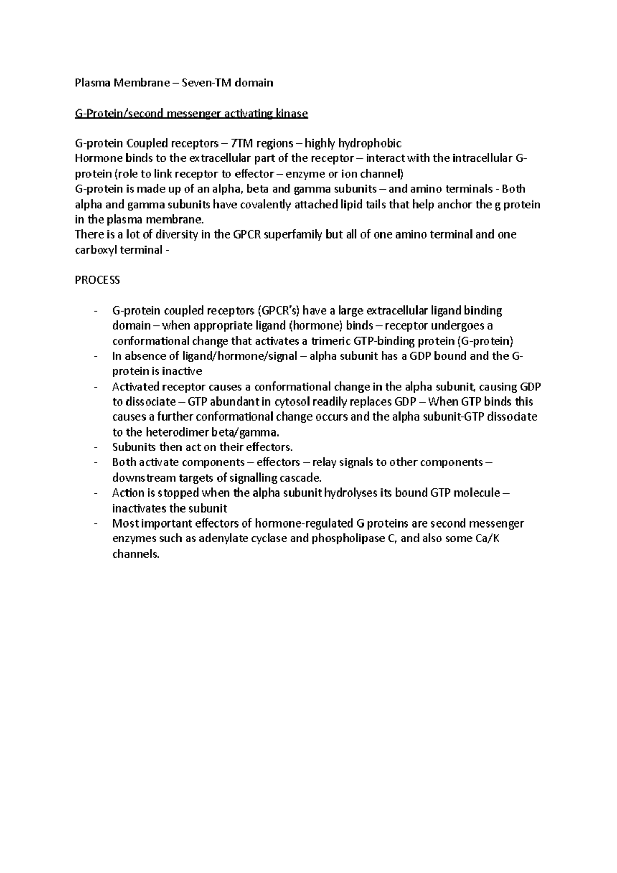 Signalling Receptor Types - Plasma Membrane domain messenger activating ...
