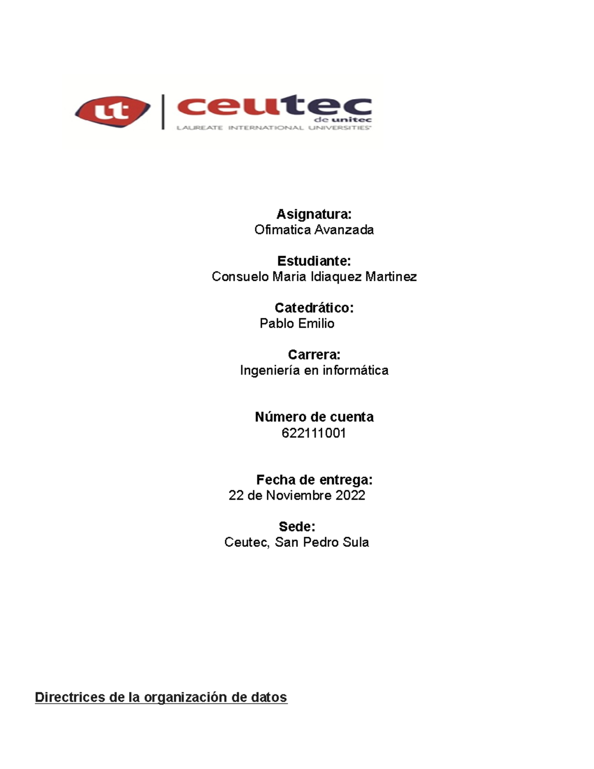 Ofimatica avanzada tarea 6 - Asignatura: Ofimatica Avanzada Estudiante ...