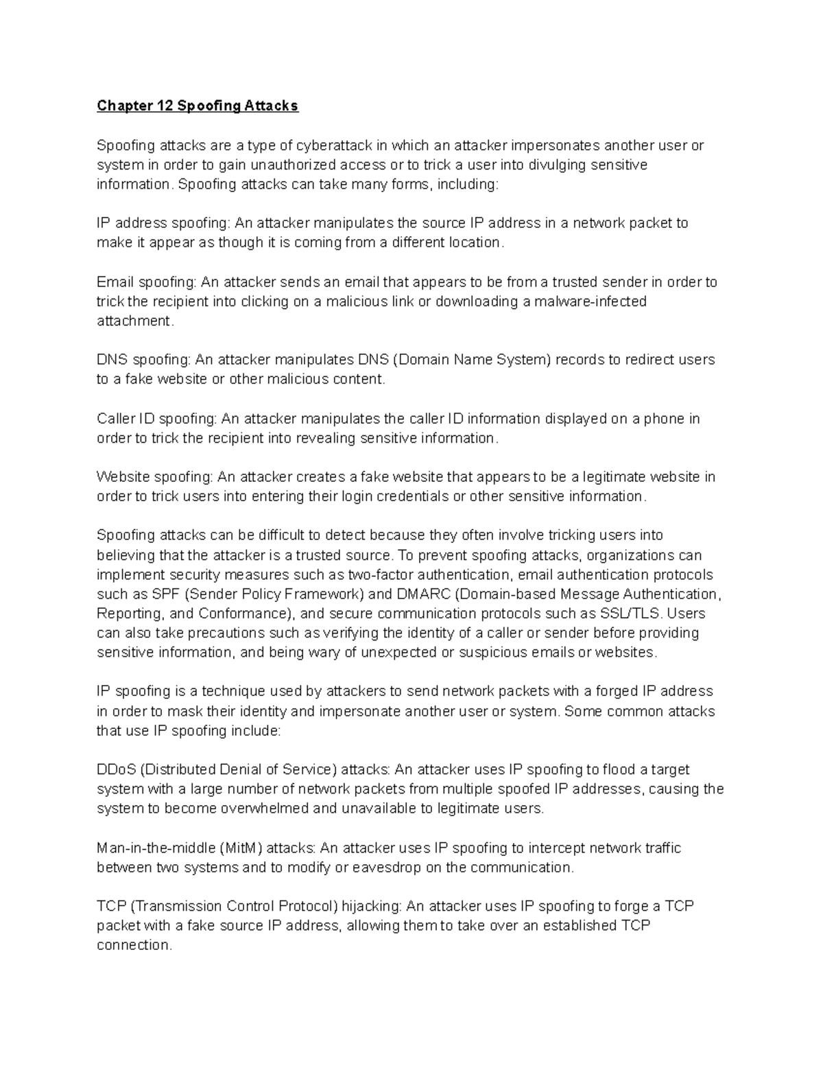 Chapter 12 Spoofing Attacks - Chapter 12 Spoofing Attacks Spoofing ...