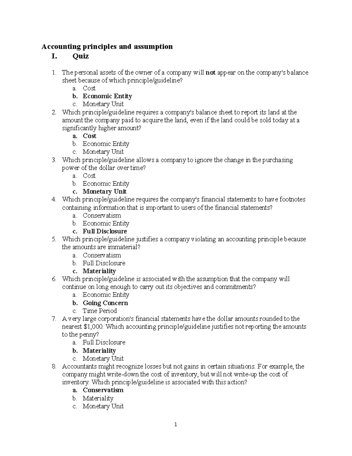 Acct principles and assumption week1 - Accounting principles and ...