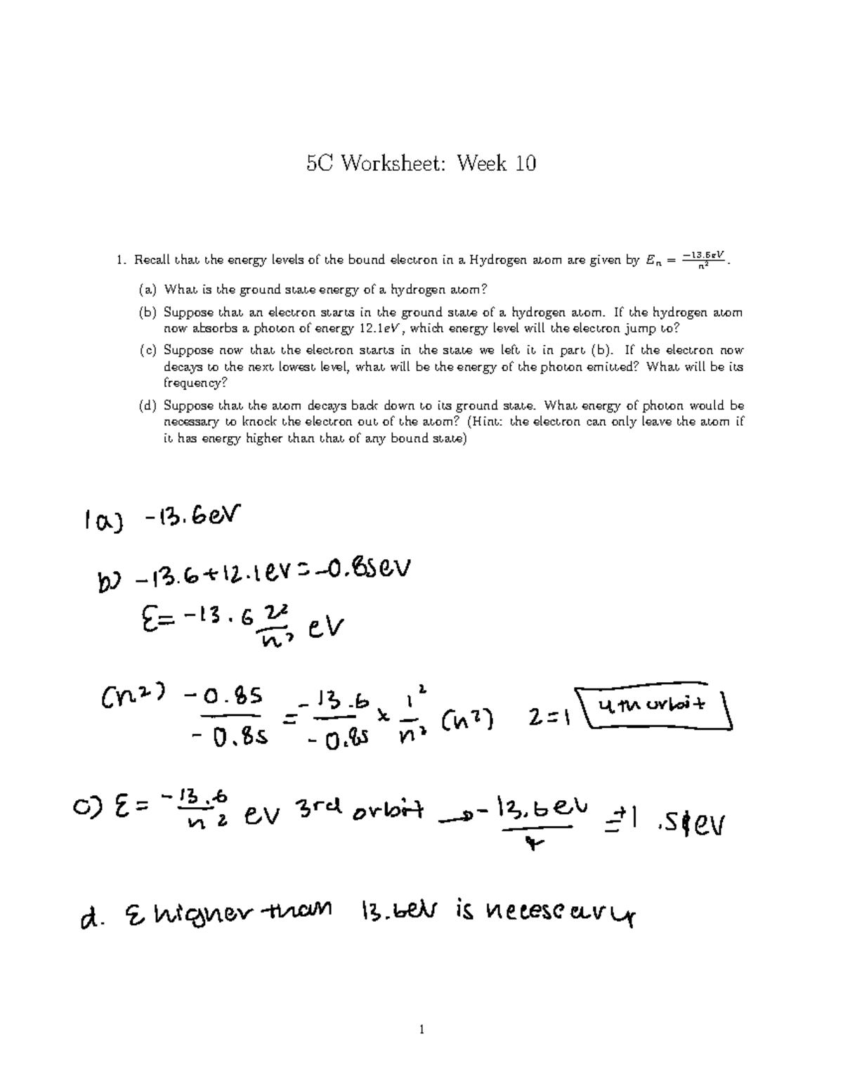 5C week10 worksheet 2022 2 - 5C Worksheet: Week 10 Recall that the ...