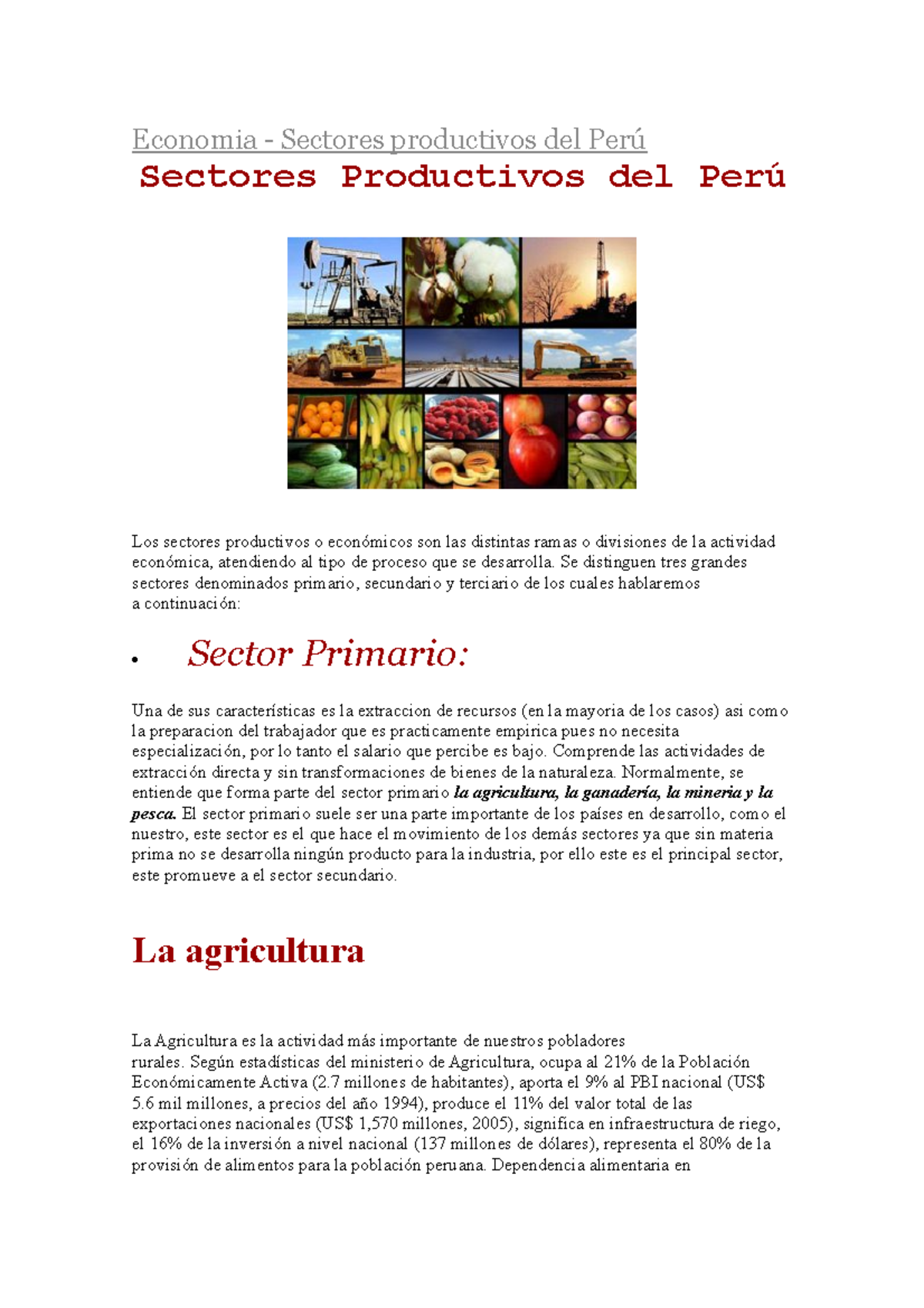 Sectores productivos - Se distinguen tres grandes sectores denominados ...