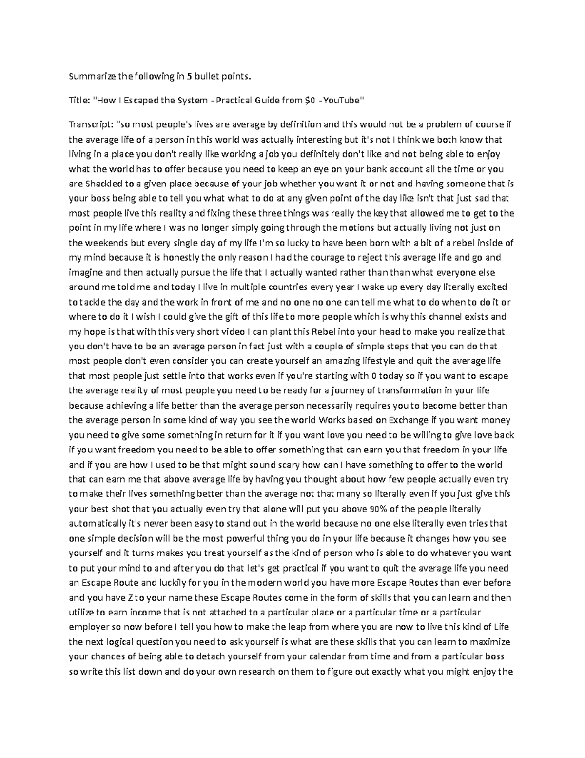 Open ai chatgpt output - Summarize the following in 5 bullet points ...