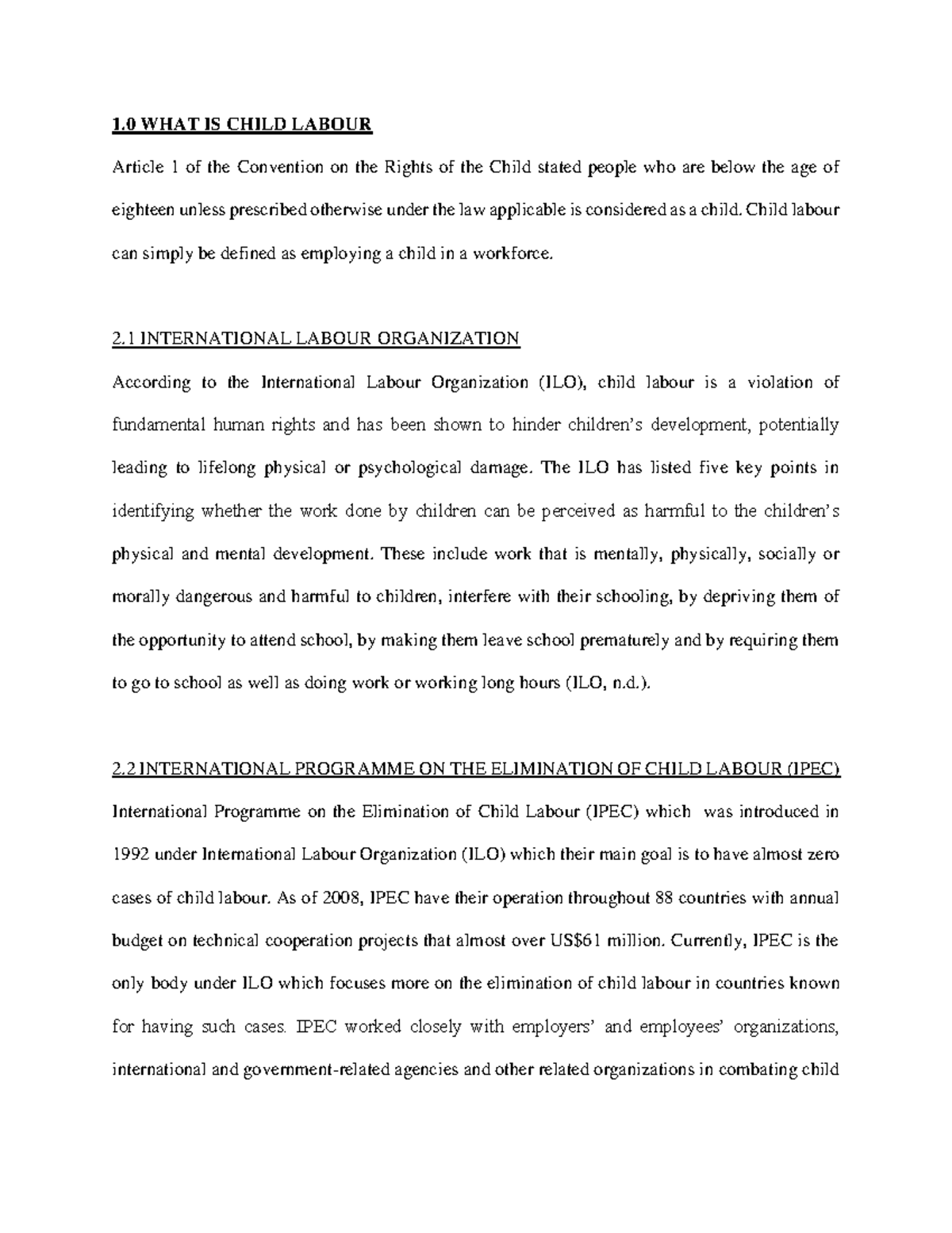 Research Paper Child Labour - 1 WHAT IS CHILD LABOUR Article 1 of the ...