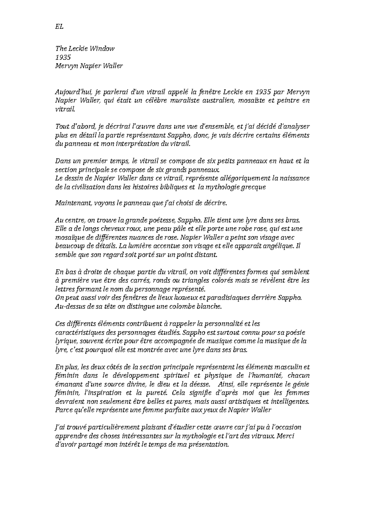 The Leckie Window - Tout je dans une vue et plus en la partie Sappho ...