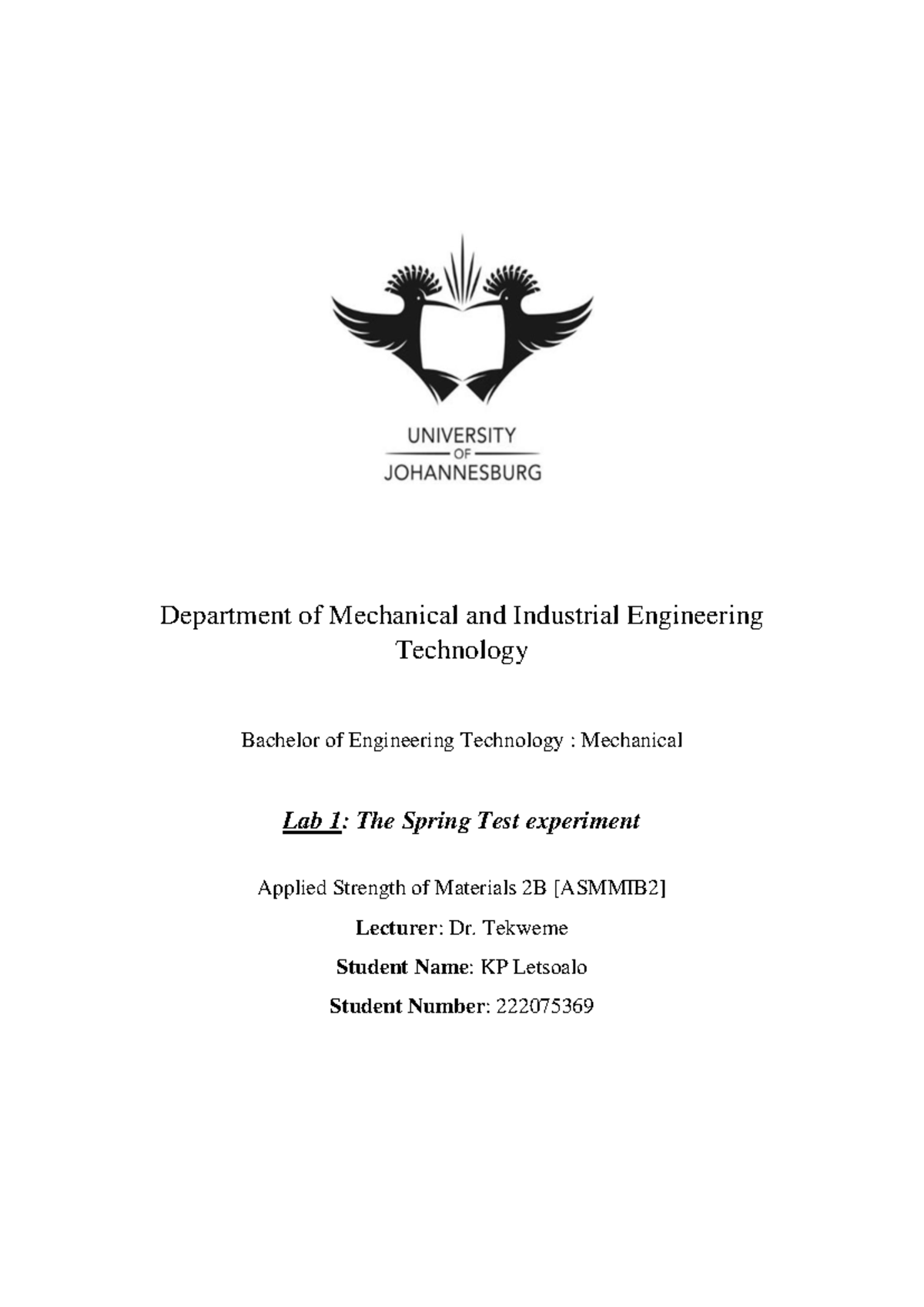 Lab 1- Spring test - Nice - Department of Mechanical and Industrial ...