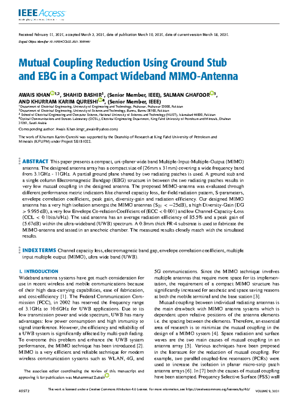 Mutual Coupling Reduction Using Ground Stub and EBG - Received February ...