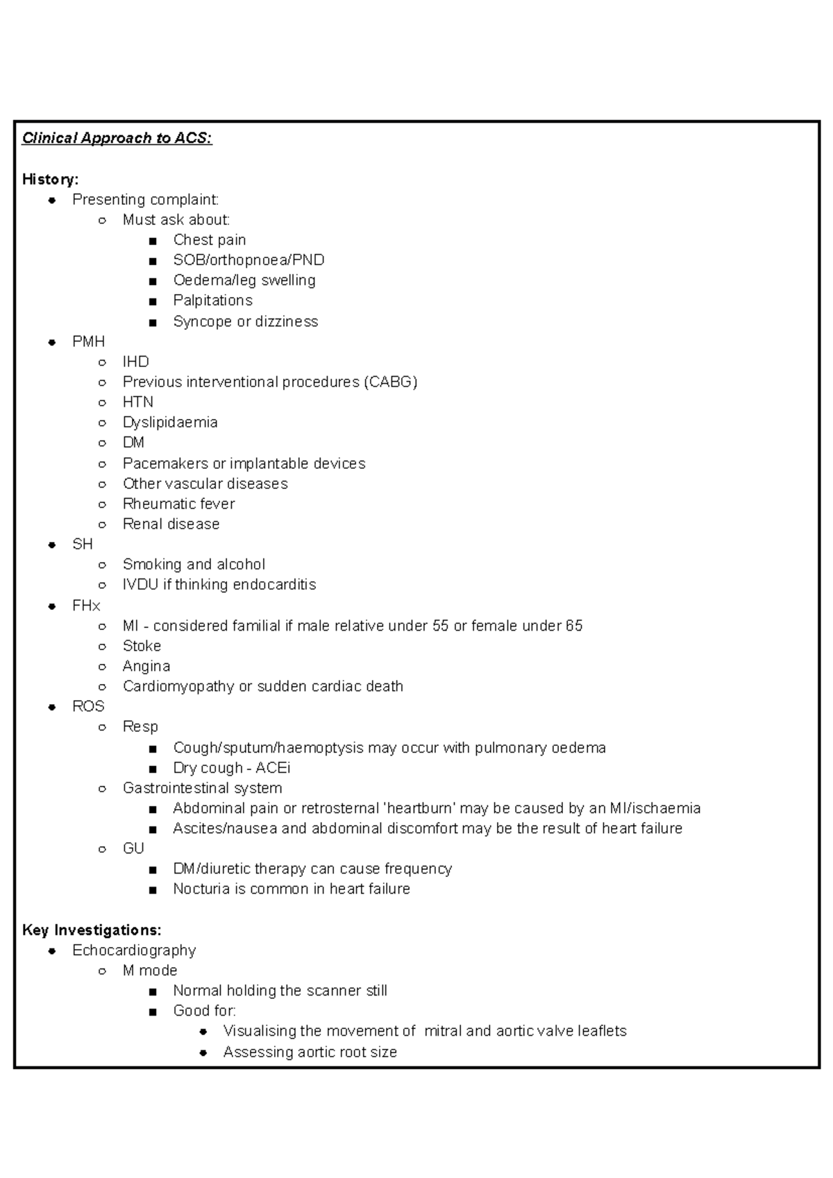 ACS Clinical Approach - Lecture notes Year 4 - Clinical Approach to ACS ...