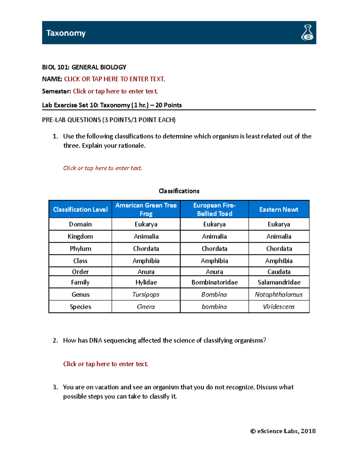 Module 11 Taxonomy - BIOL 101: GENERAL BIOLOGY NAME: CLICK OR TAP HERE ...