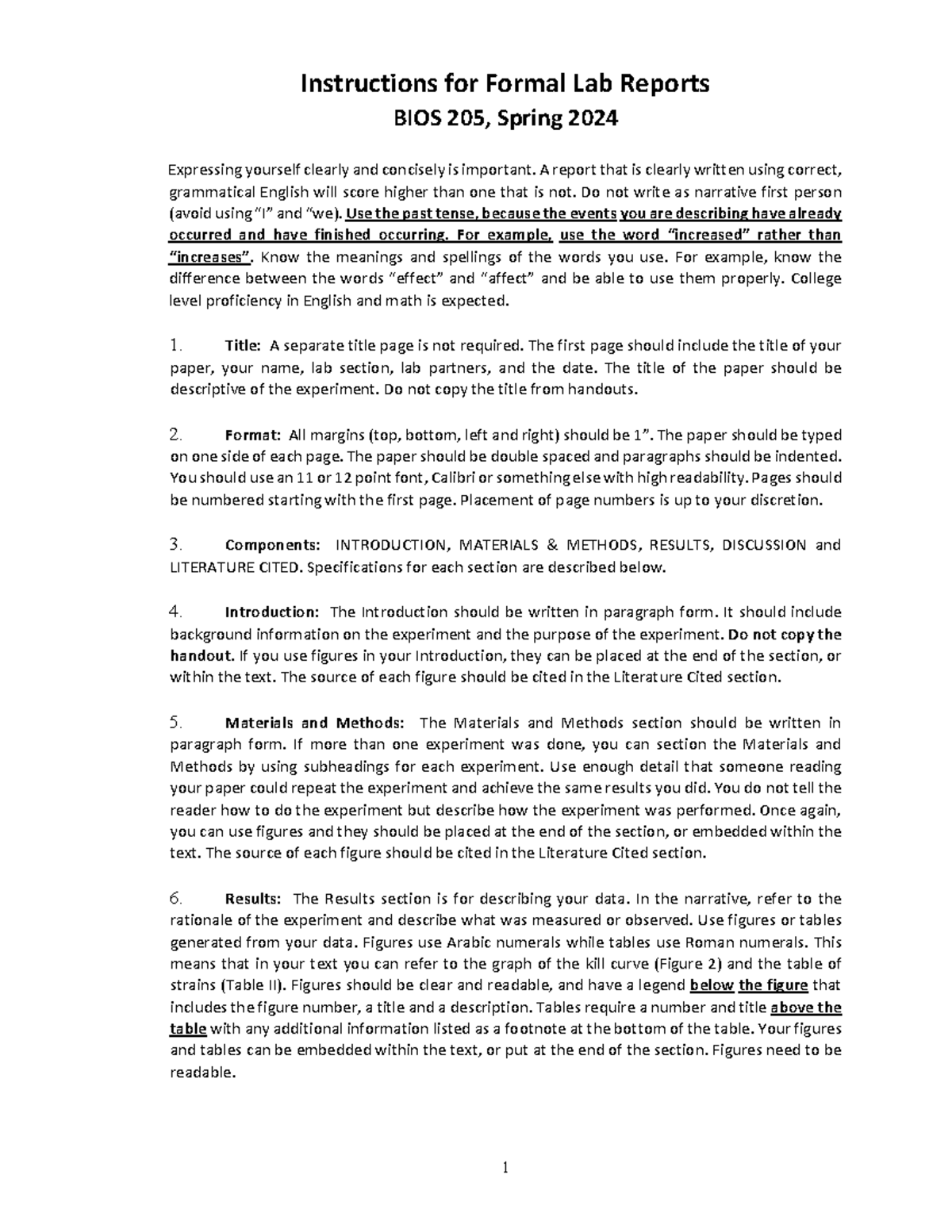 Genetics Report Format - Instructions for Formal Lab Reports BIOS 205 ...