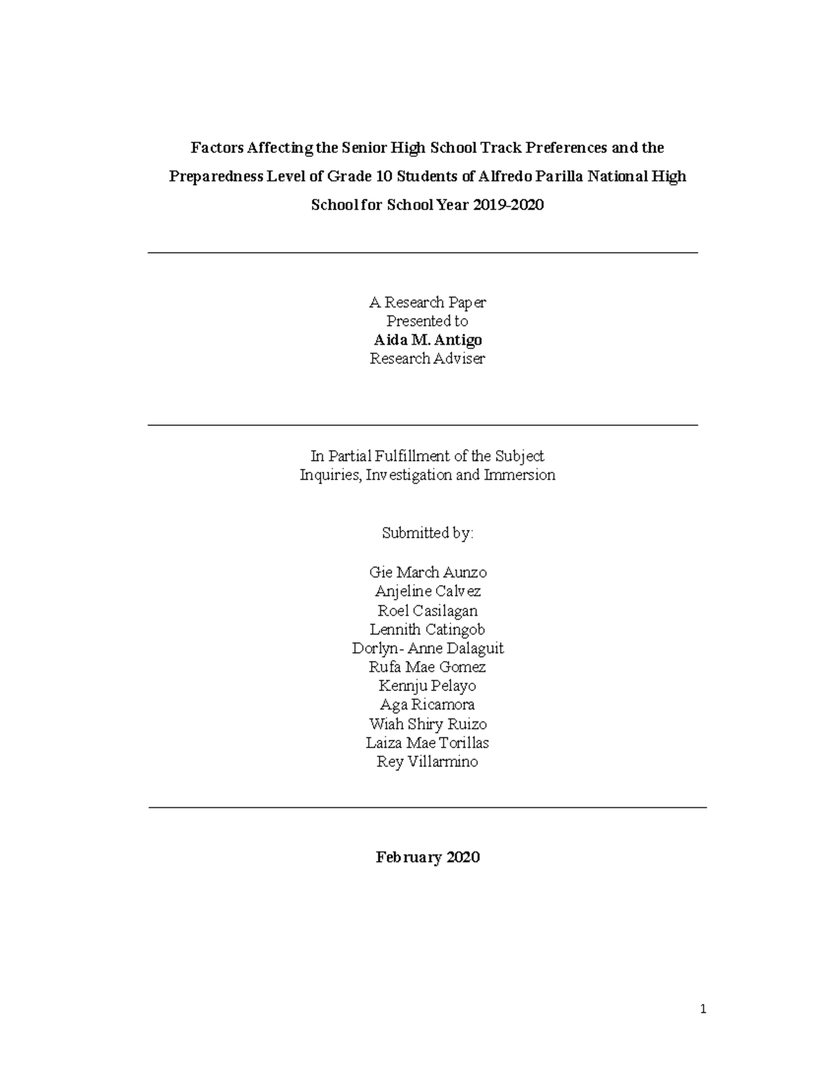 Final Research Paper - Factors Affecting the Senior High School Track ...