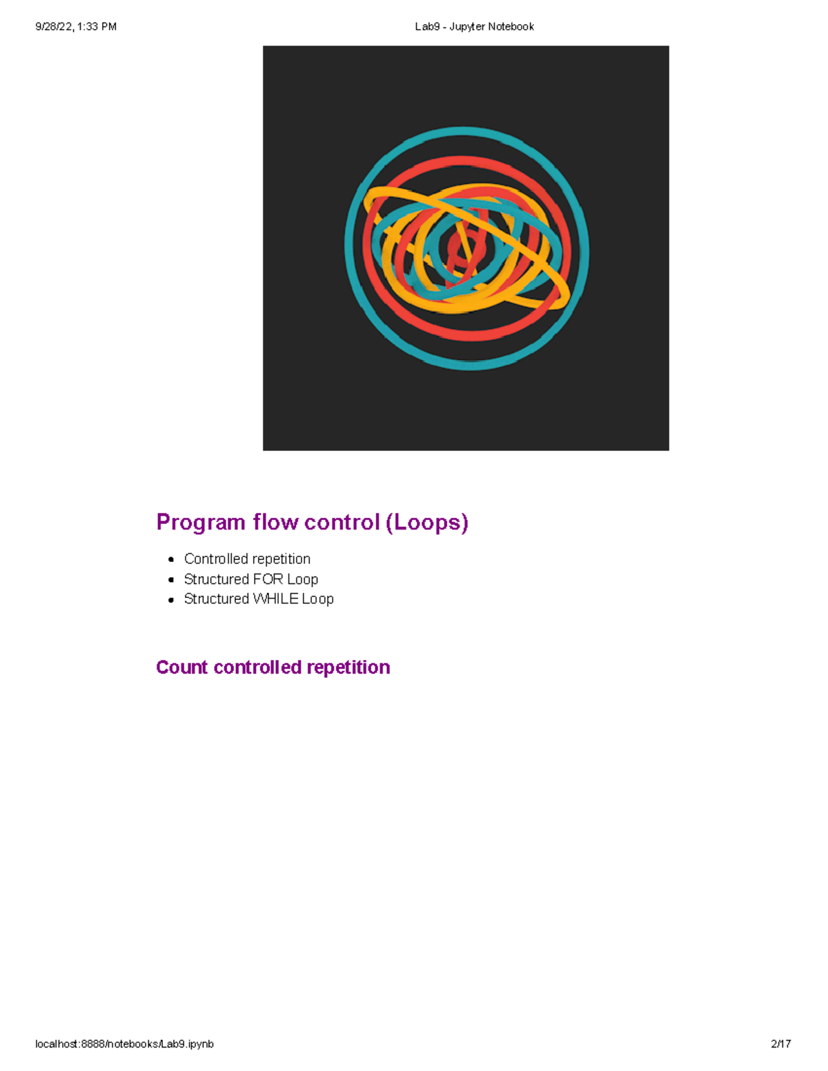 Lab9 - Jupyter Notebook - Program flow control (Loops) Controlled repetition Structured FOR Loop ...