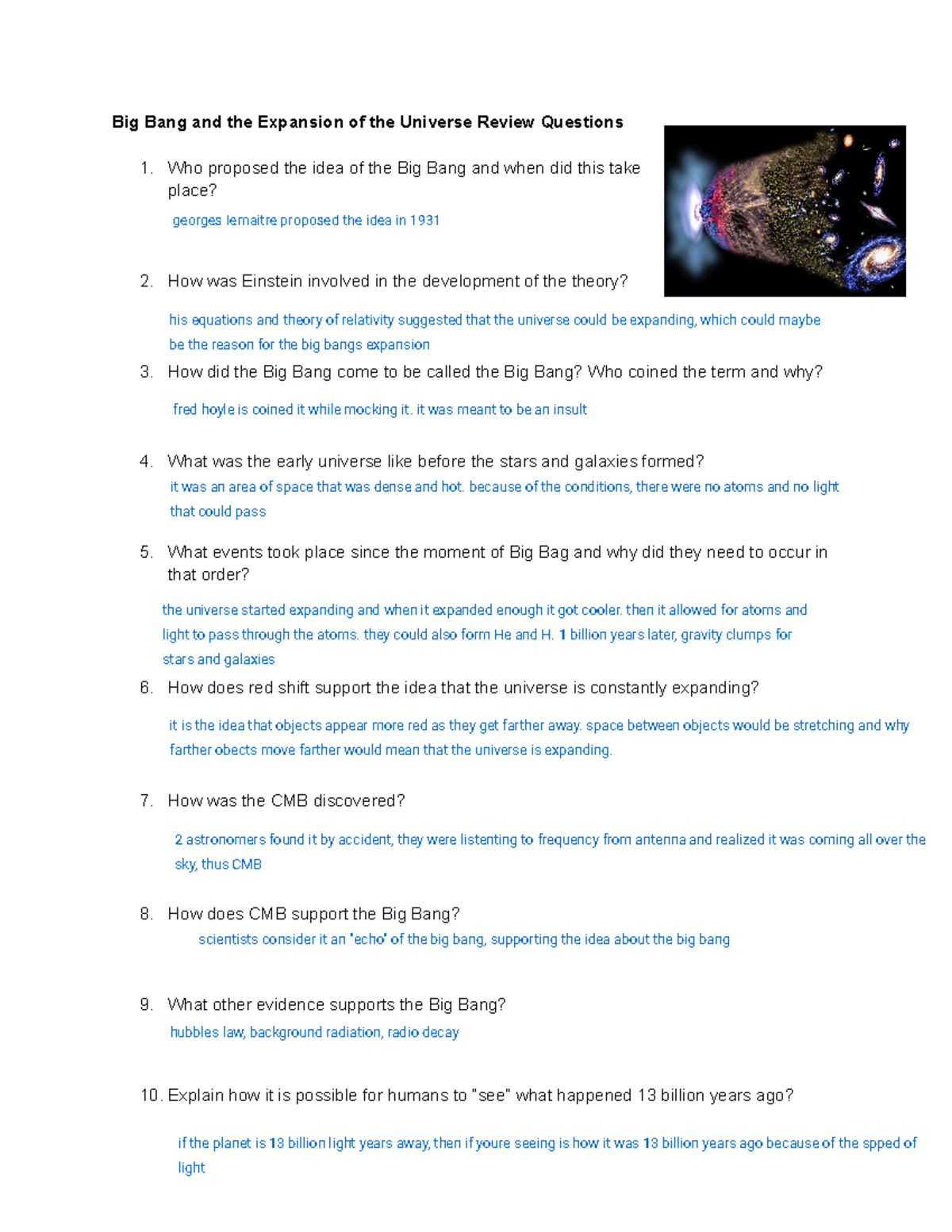 Big Bang and the Expansion of the Universe Review Questions - Who ...