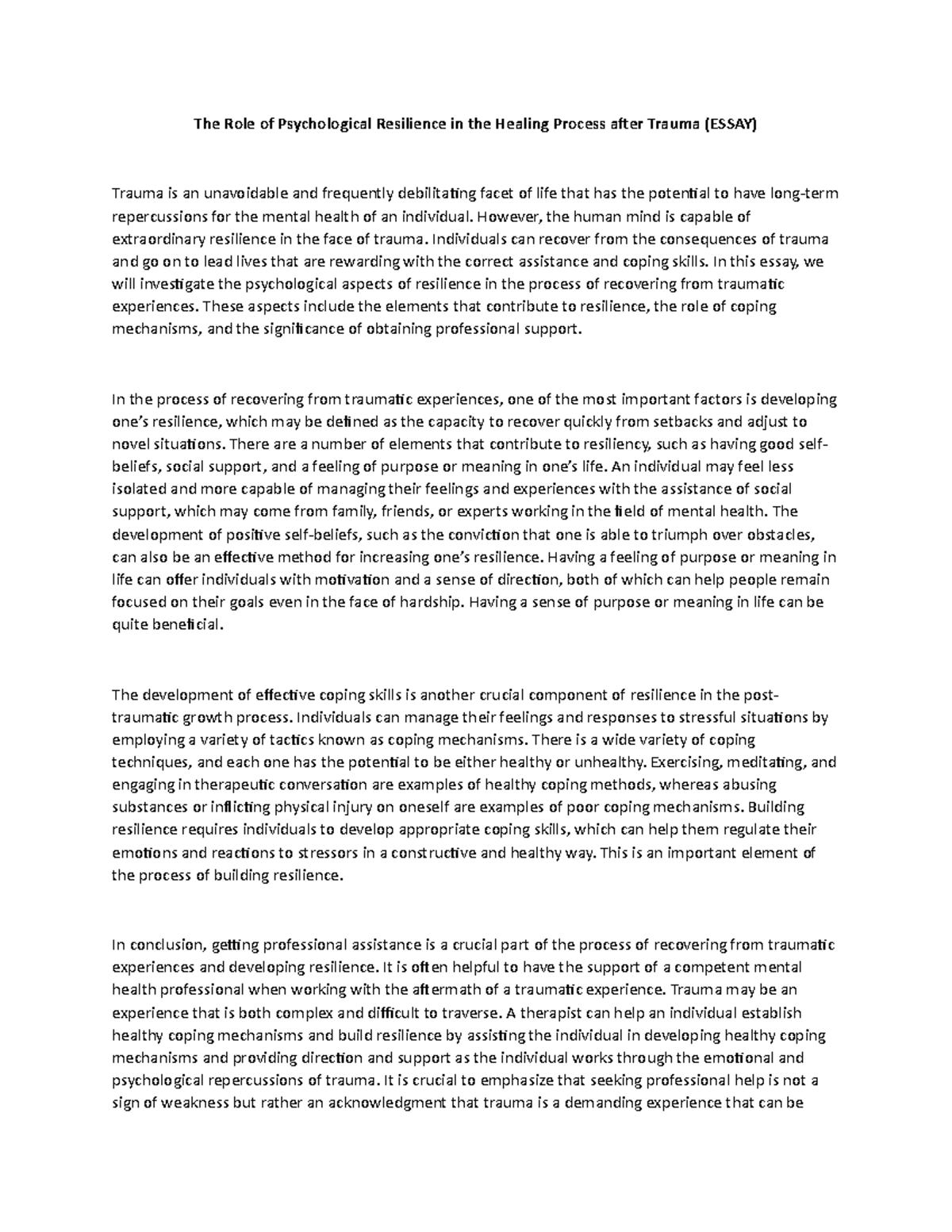 The Role of Psychological Resilience in the Healing Process after ...