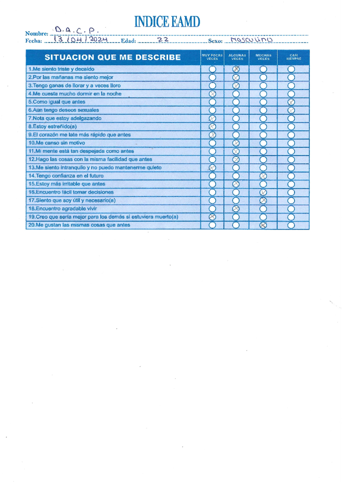 ZUNG Ansiedad 1 - ssssssssss - INDICE EAMD Nombre: D.A.C. Fecha: Edad ...