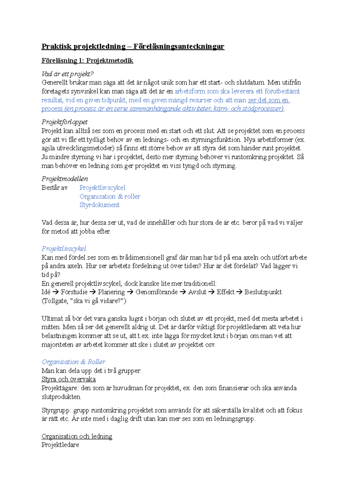 Föreläsningsanteckningar, PPL - Praktisk projektledning ...