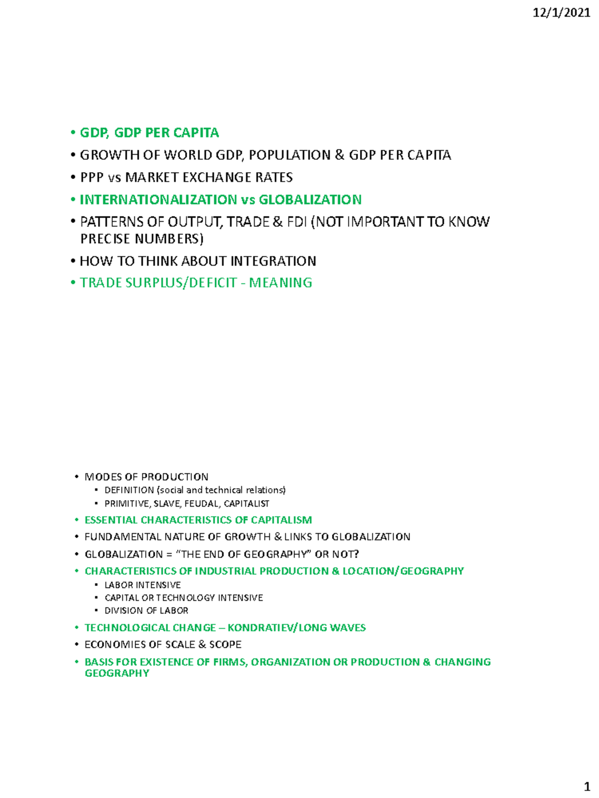Geog1012 review sheet S1 2021 online - • GDP, GDP PER CAPITA • GROWTH ...