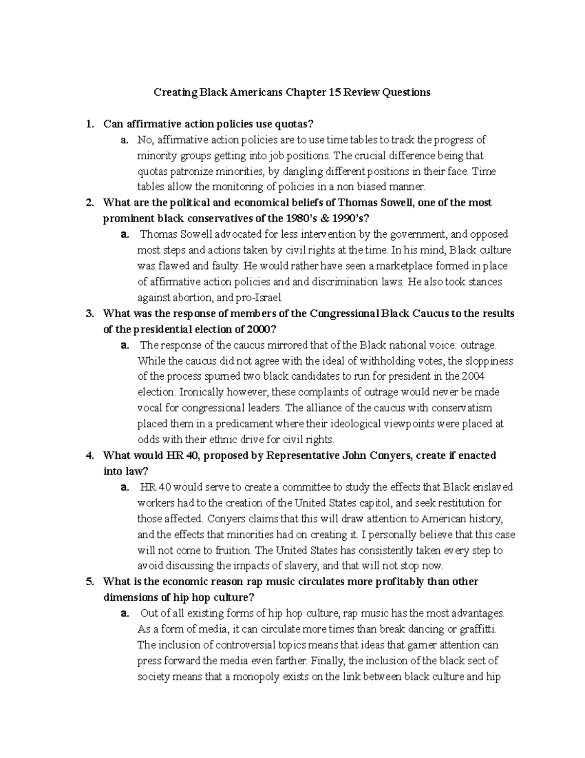 CBA Chapter 15 Review Questions - Creating Black Americans Chapter 15 ...