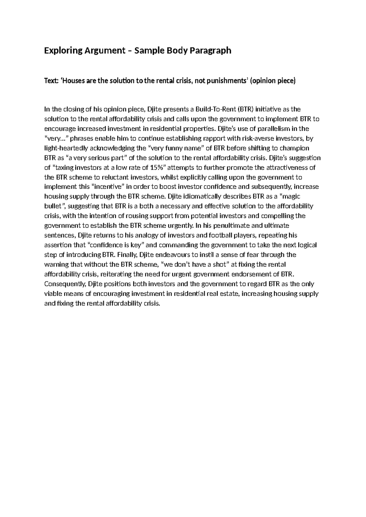 EA - Sample Body Paragraph - Exploring Argument – Sample Body Paragraph ...