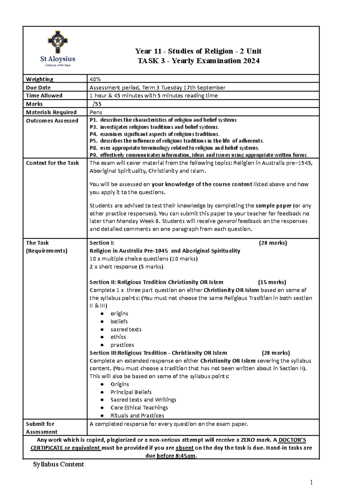 Ass Not 11SOR2 Task 3 2024 - Year 11 - Studies of Religion - 2 Unit ...