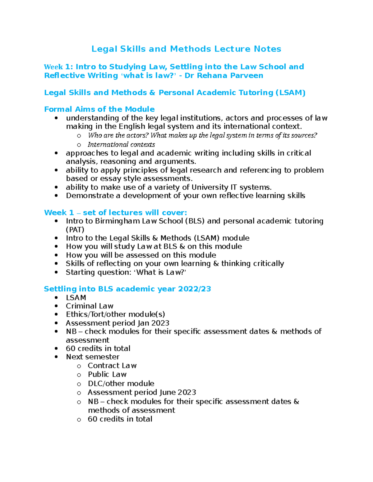 Legal Skills and Methods Lecture Notes - o Who are the actors? What ...