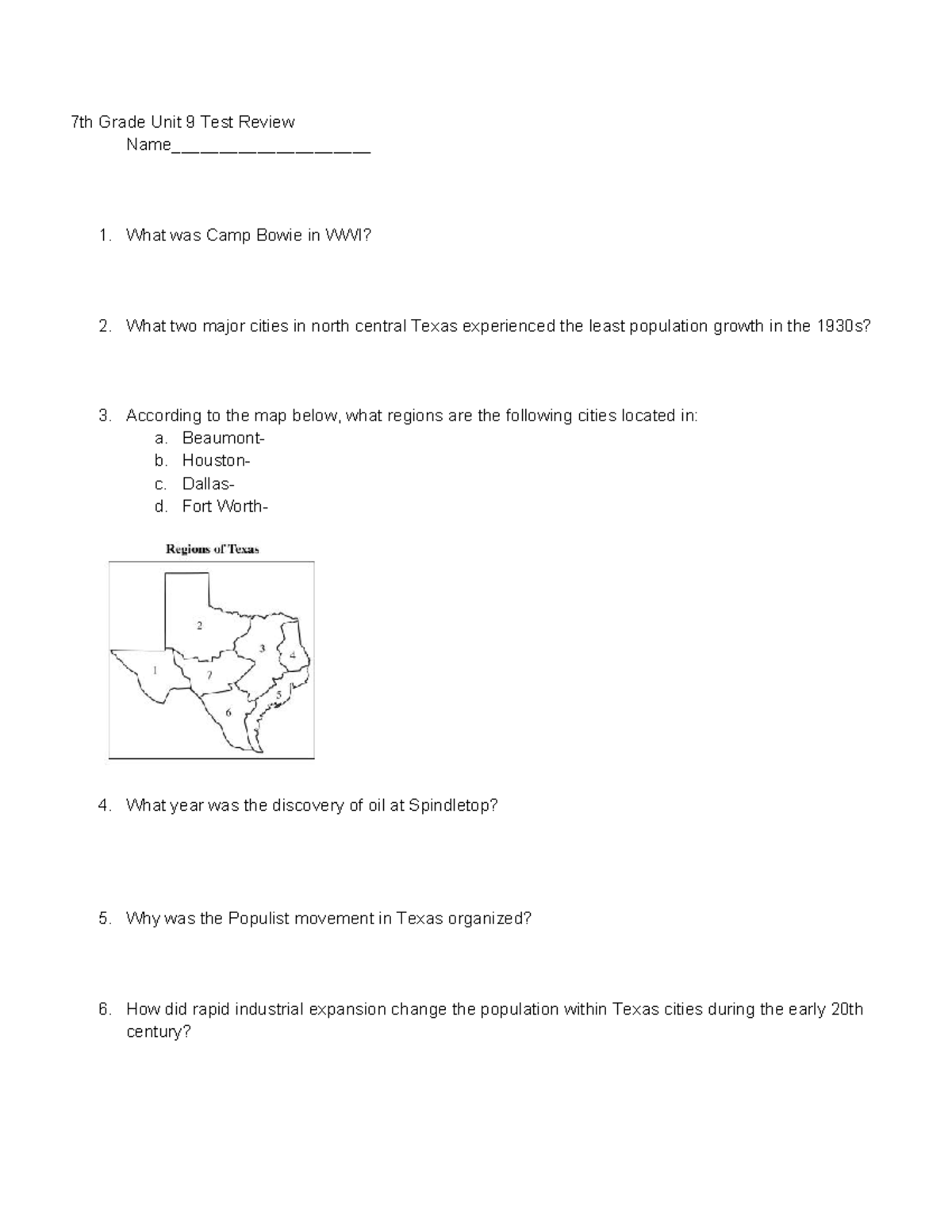 7th Grade Unit 9 Test Review - 7th Grade Unit 9 Test Review Name ...
