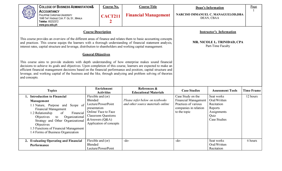 Financial Management - COLLEGE OF BUSINESS ADMINISTATION ACCOUNTANCY ...