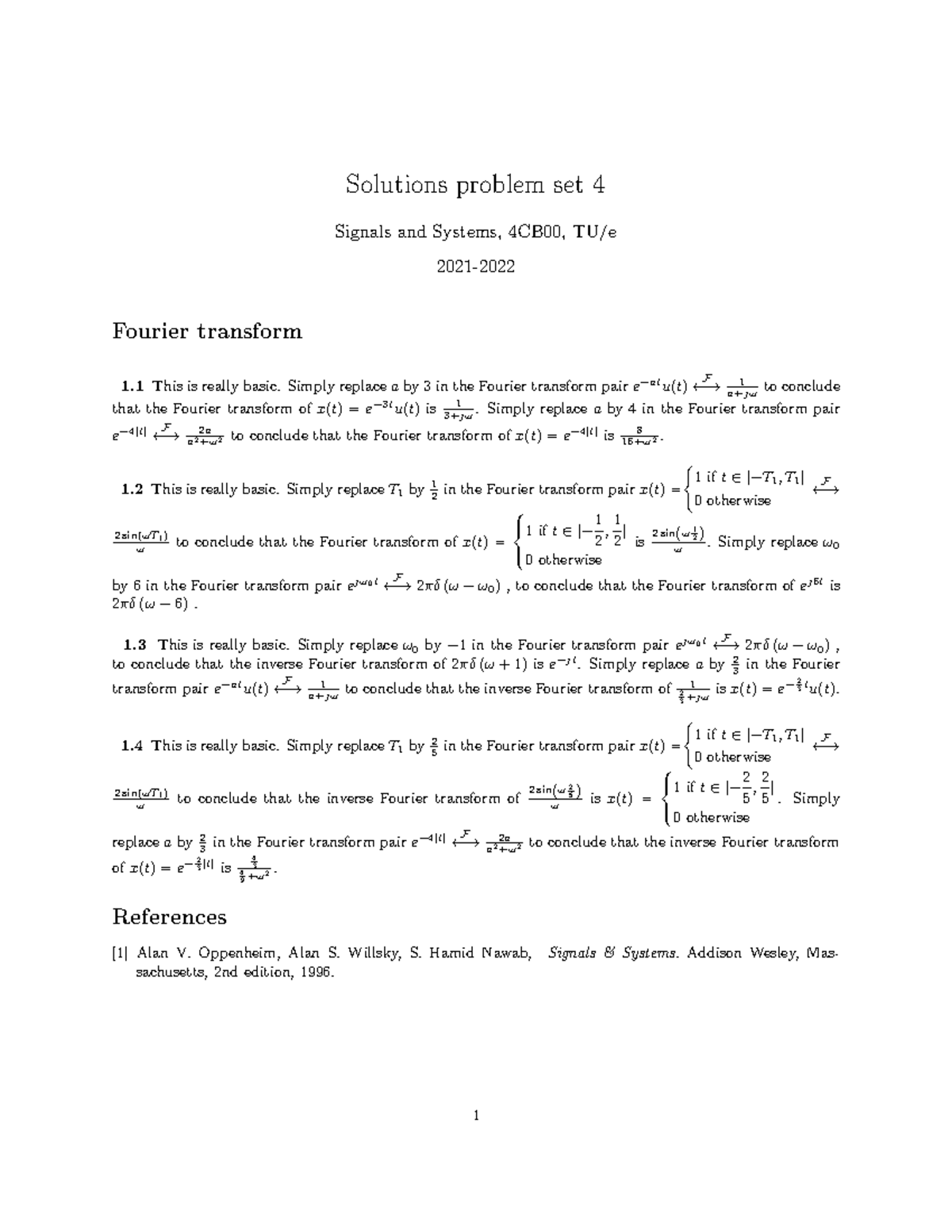 GSS4 Answers - gss4 solutions - Solutions problem set 4 Signals and Systems, 4CB00, TU/e 2021 ...